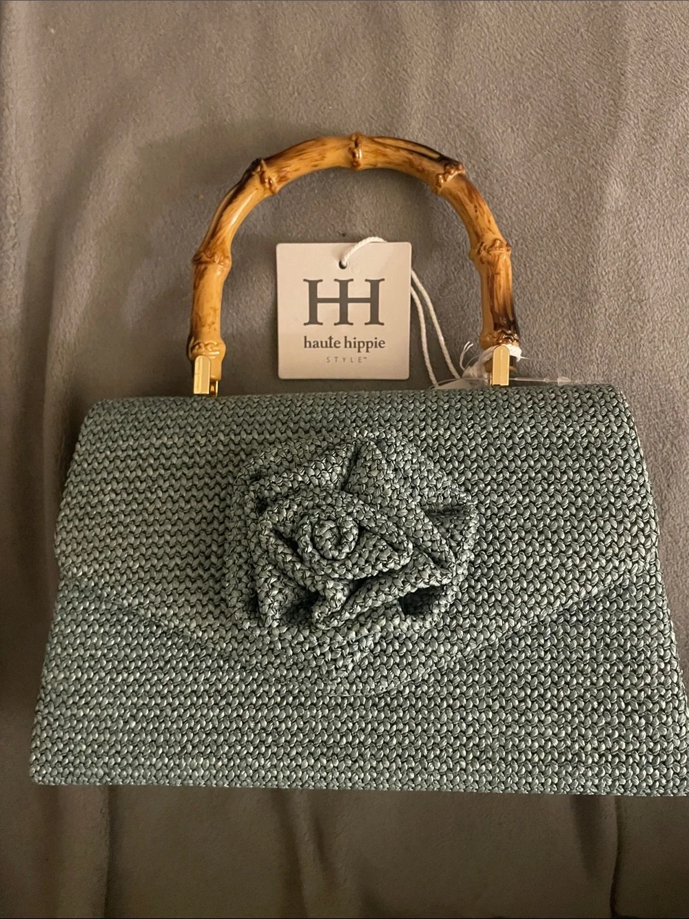 Haute Hippie | Bags | Haute Hippie Gray Woven Tophandle Bag With Bamboo ...